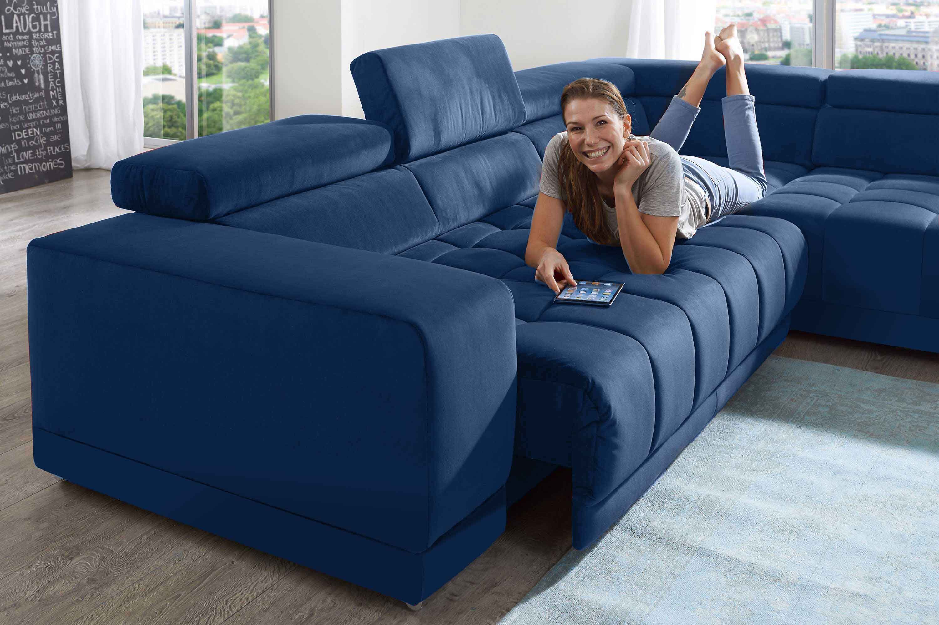 Ecksofa blau Samt | Möbelmeile24